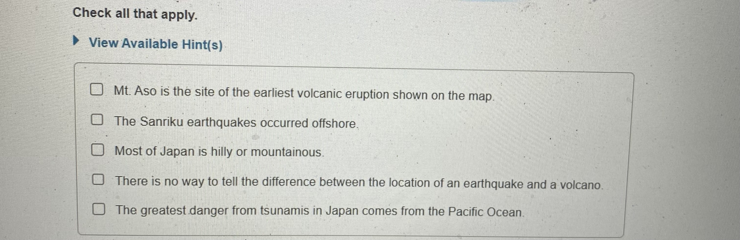 Solved Check all that apply.View Available Hint(s)Mt. ﻿Aso | Chegg.com