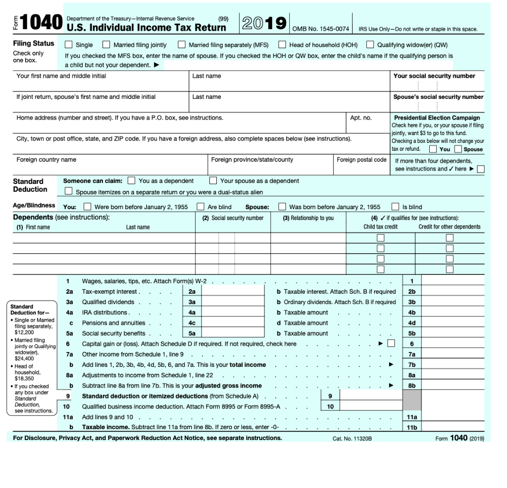 (99 2019 1040 Department of the Treasury-Internal | Chegg.com