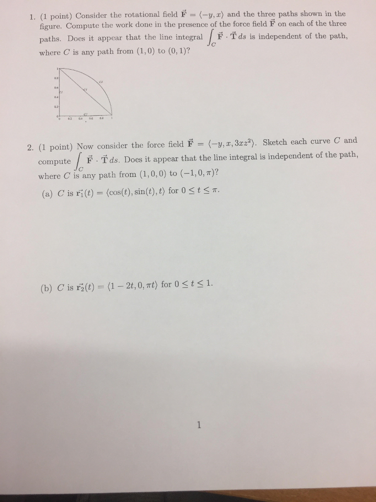 Solved 1. (1 point) Consider the rotational field F-(-y, x) | Chegg.com