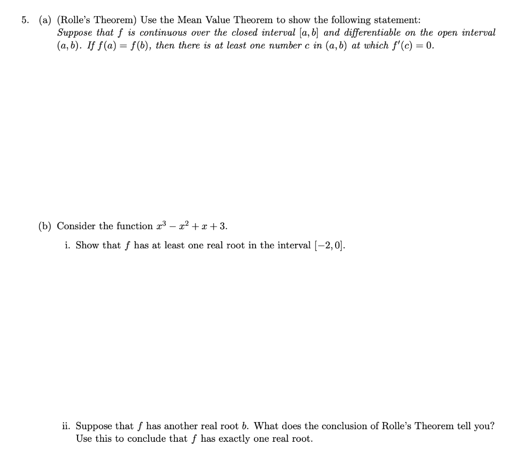 Solved (a) (Rolle's Theorem) Use the Mean Value Theorem to | Chegg.com