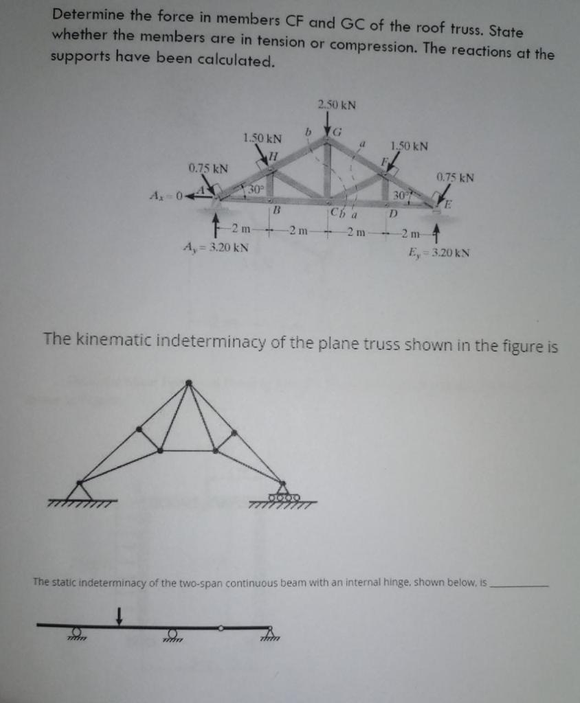 Solved Determine the force in members CF and GC of the roof | Chegg.com