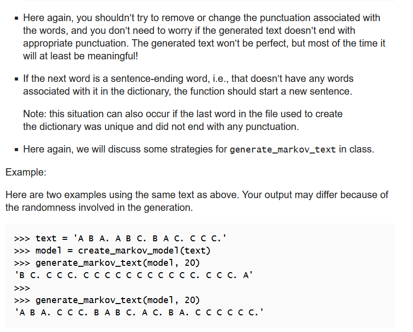 Solved egin a new file called a17_markov.py. Put all of the | Chegg.com