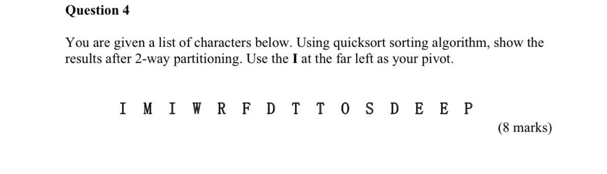 Solved Question 4 You are given a list of characters below. | Chegg.com