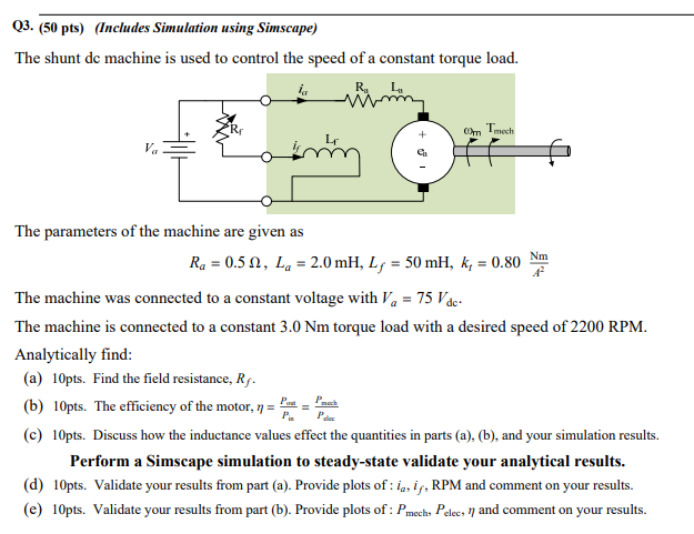 Solved Q3. (50 pts) (Includes Simulation using Simscape) The | Chegg.com