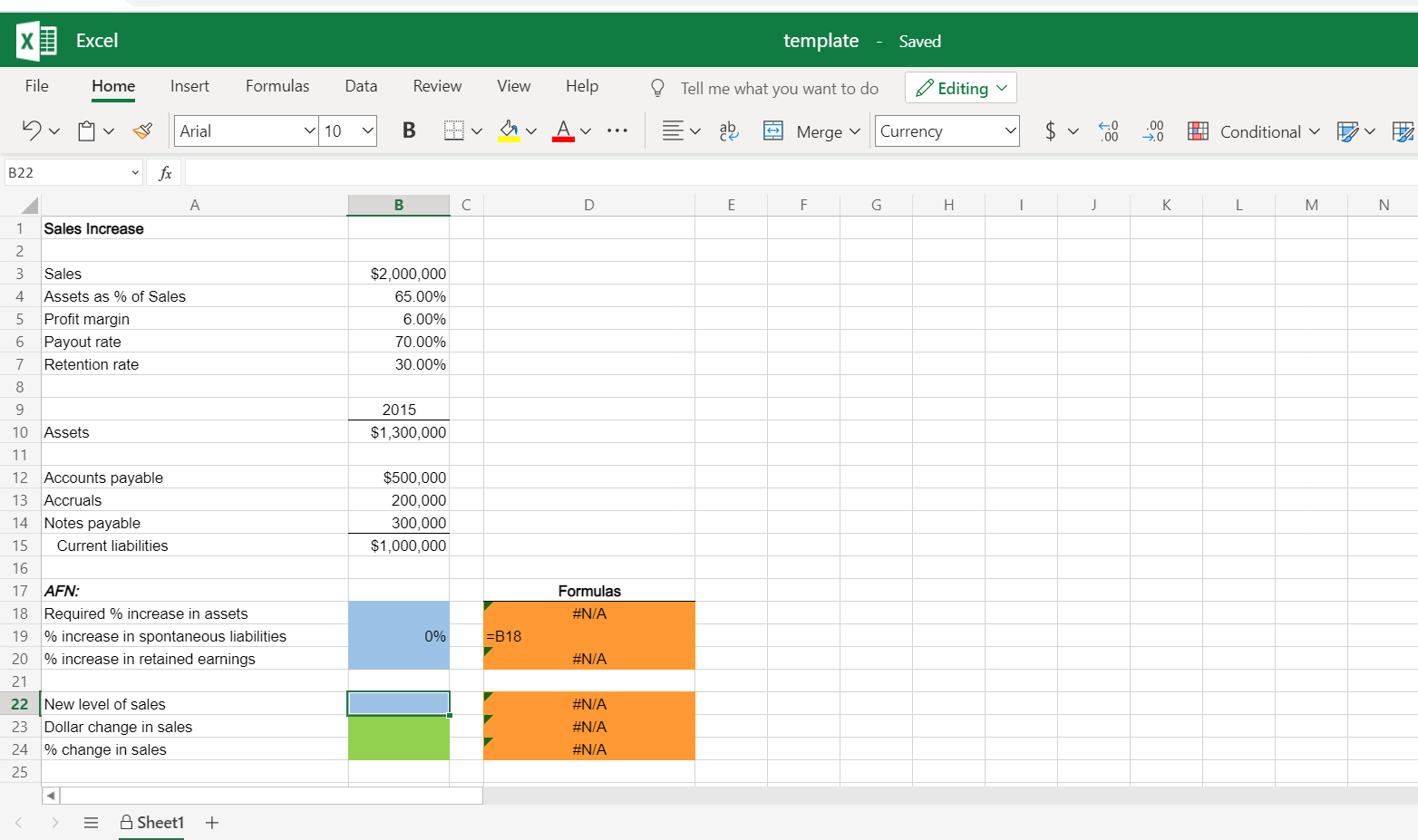 Solved x 1 Excel template Saved File Home Insert Formulas | Chegg.com