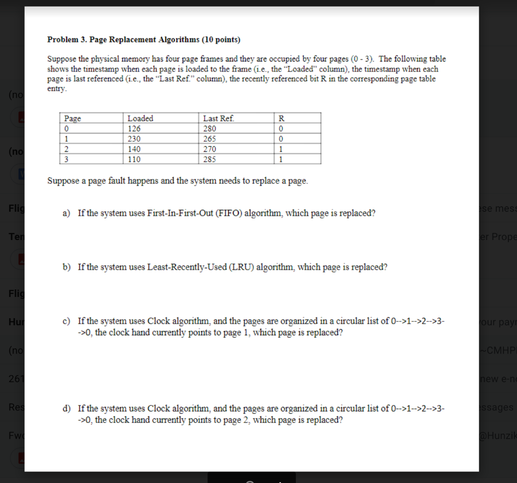 Solved Problem 3. Page Replacement Algorithms (10 points) | Chegg.com