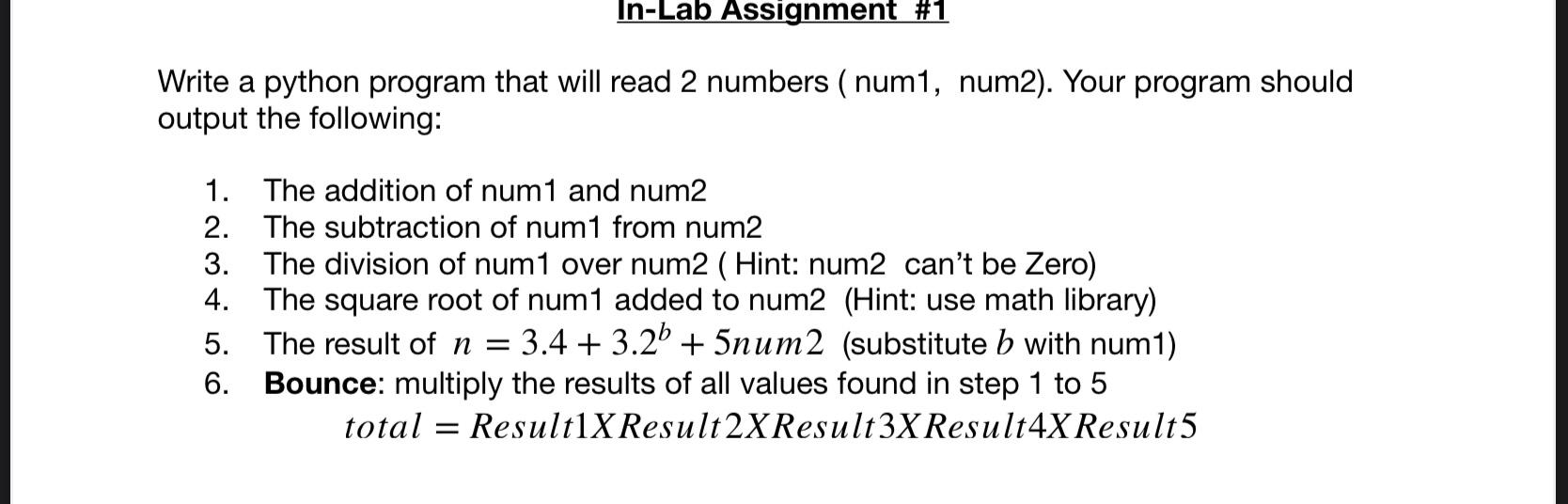 Solved In Lab Assignment 1 Write A Python Program That Will