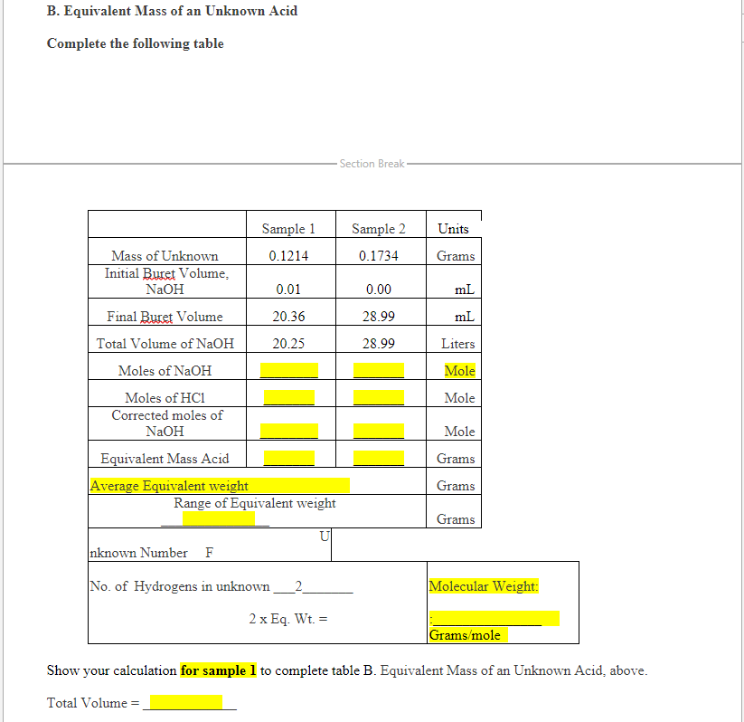 Solved Data and Calculations: The Standardization of a Basic | Chegg.com