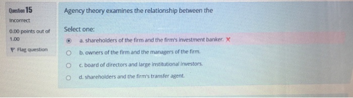 Solved Question 15 Incorrect 0.00 points out of Agency | Chegg.com