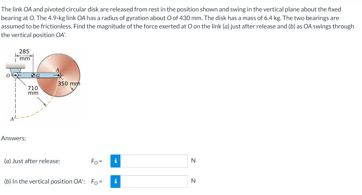Solved The link OA ﻿and pivoted circular disk are released | Chegg.com