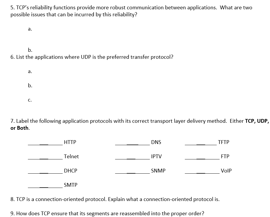 Solved 5. TCP's reliability functions provide more robust | Chegg.com