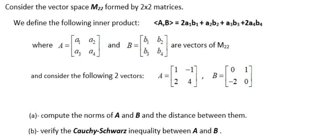 Solved Consider the vector space M22 formed by 2x2 matrices. | Chegg.com