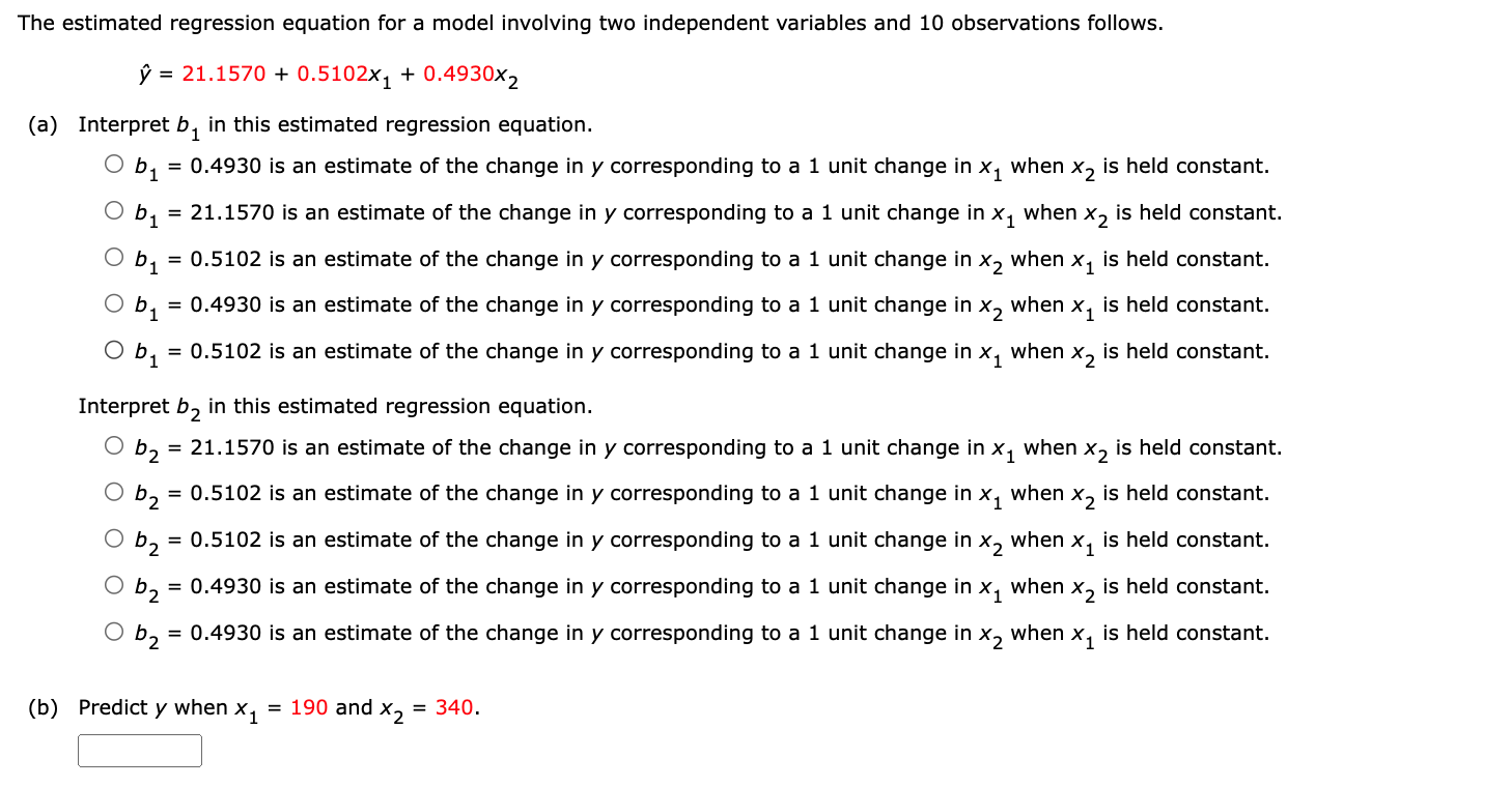 Solved The estimated regression equation for a model | Chegg.com