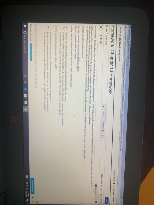 Solved MATH 217.802 Stoudt Spring 2019 Homework: Chapter 13 | Chegg.com