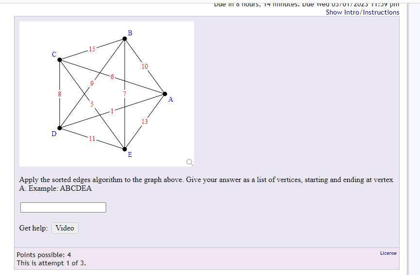 Solved Show Intro/Instructions Apply the sorted edges | Chegg.com