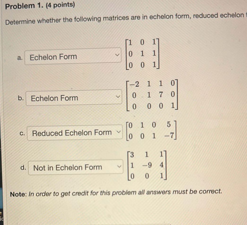 Solved Determine whether the following matrices are in | Chegg.com