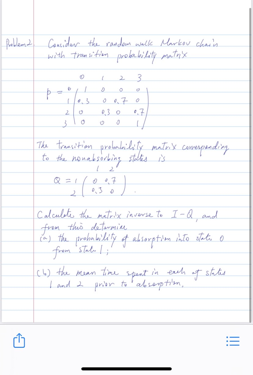 Solved Problem 2. Consider the random walk Markov chain with | Chegg.com