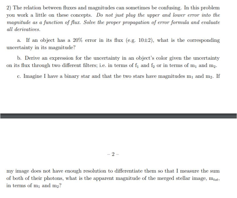 2) The relation between fluxes and magnitudes can | Chegg.com