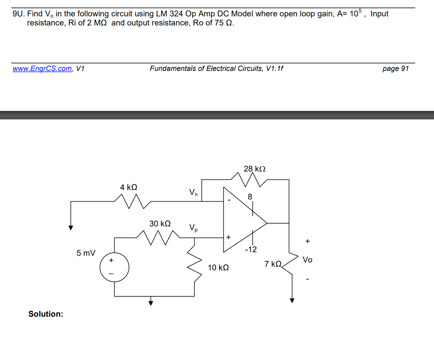 Solved 9U. Find Vo in the following circuit using LM 324 Op | Chegg.com