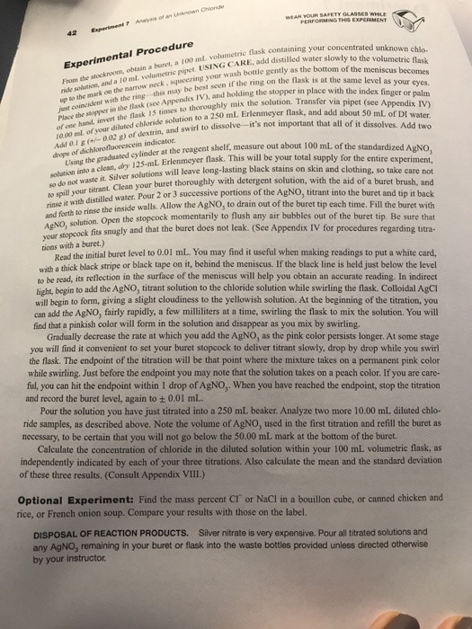 Solved Experiment 7 Analysis of an Unknown Chloride ne of | Chegg.com