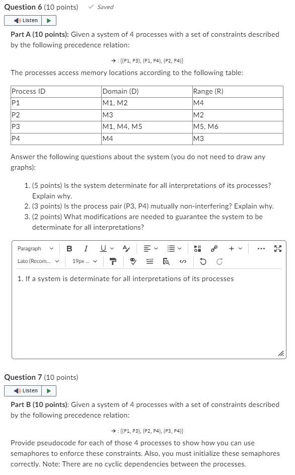 Solved Part A (10 points): Given a system of 4 processes | Chegg.com