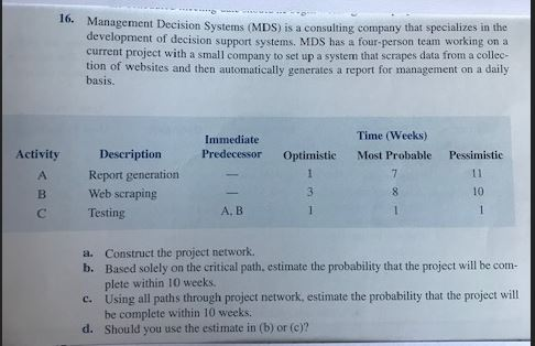 Solved anagement Decision Systems (MDS) is a consulting | Chegg.com