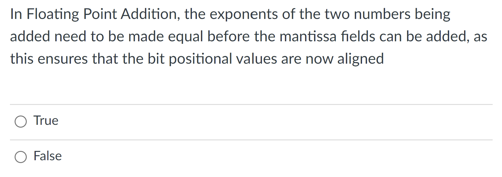 Solved In Floating Point Addition, the exponents of the two | Chegg.com