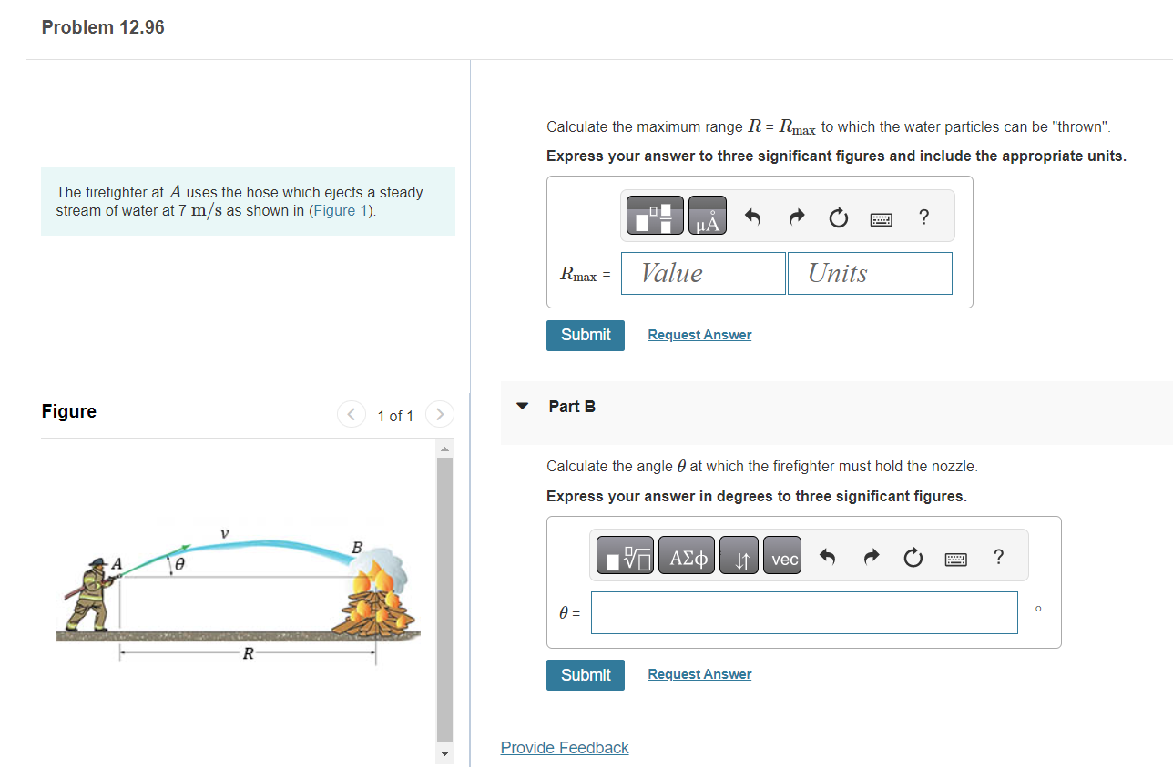 Solved The firefighter at A uses the hose which ejects a | Chegg.com