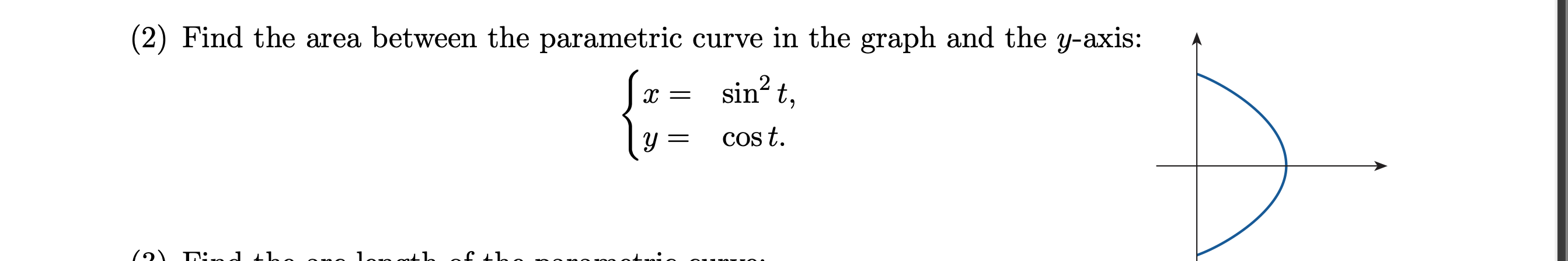 Solved (2) Find the area between the parametric curve in the | Chegg.com