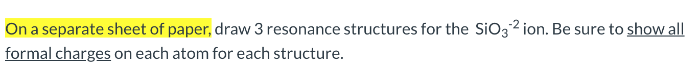 Solved On a separate sheet of paper, draw 3 resonance | Chegg.com