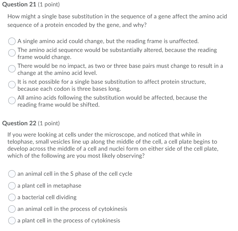 Solved Question 21 (1 point) How might a single base | Chegg.com