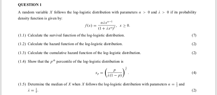 Solved A random variable X follows the log-logistic | Chegg.com