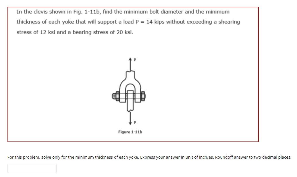 Solved In the clevis shown in Fig. 1-11b, find the minimum | Chegg.com