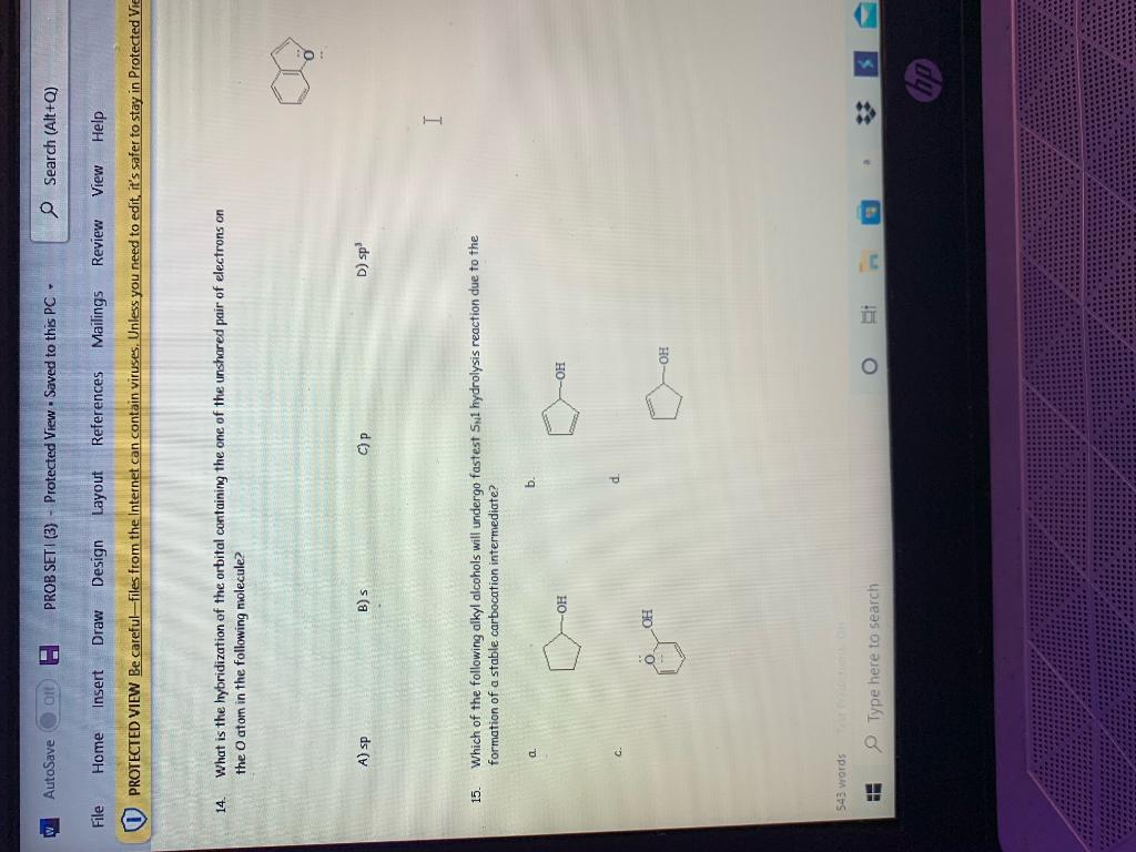 Solved W AutoSave and PROB SETI (3) - Protected ViewSaved to | Chegg.com
