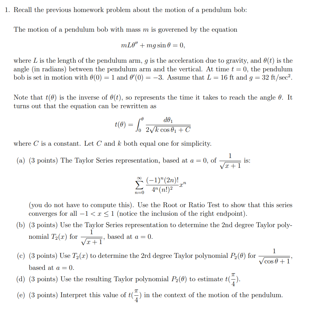 Solved Recall The Previous Homework Problem About The Motion Chegg