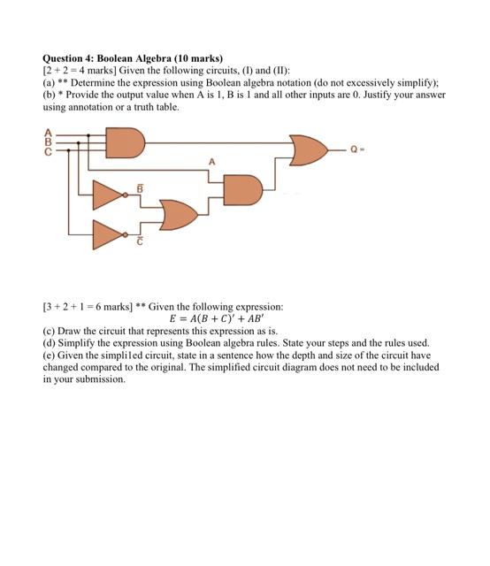 Solved Question 4: Boolean Algebra (10 marks) [2 + 2 = 4 | Chegg.com