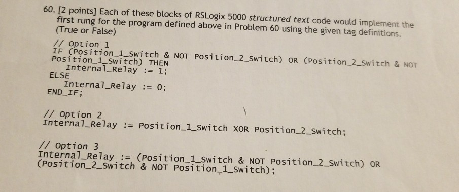 (Solved) : 60 2 Points Blocks Rslogix 5000 Structured Text Code Would ... (Solved) : 60 2 Points Blocks Rslogix 5000 Structured Text Code Would ...