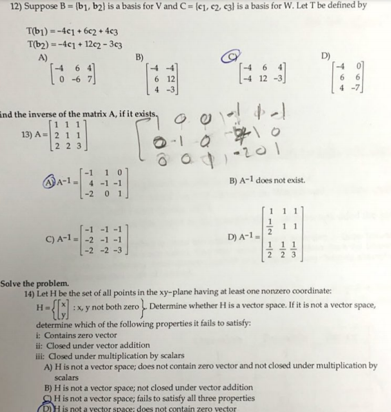 Solved 12) Suppose B = {b1,b2} is a basis for V and C = {C1, | Chegg.com