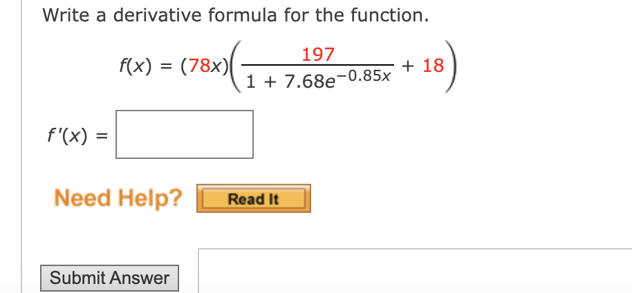 Solved Write a derivative formula for the function. | Chegg.com