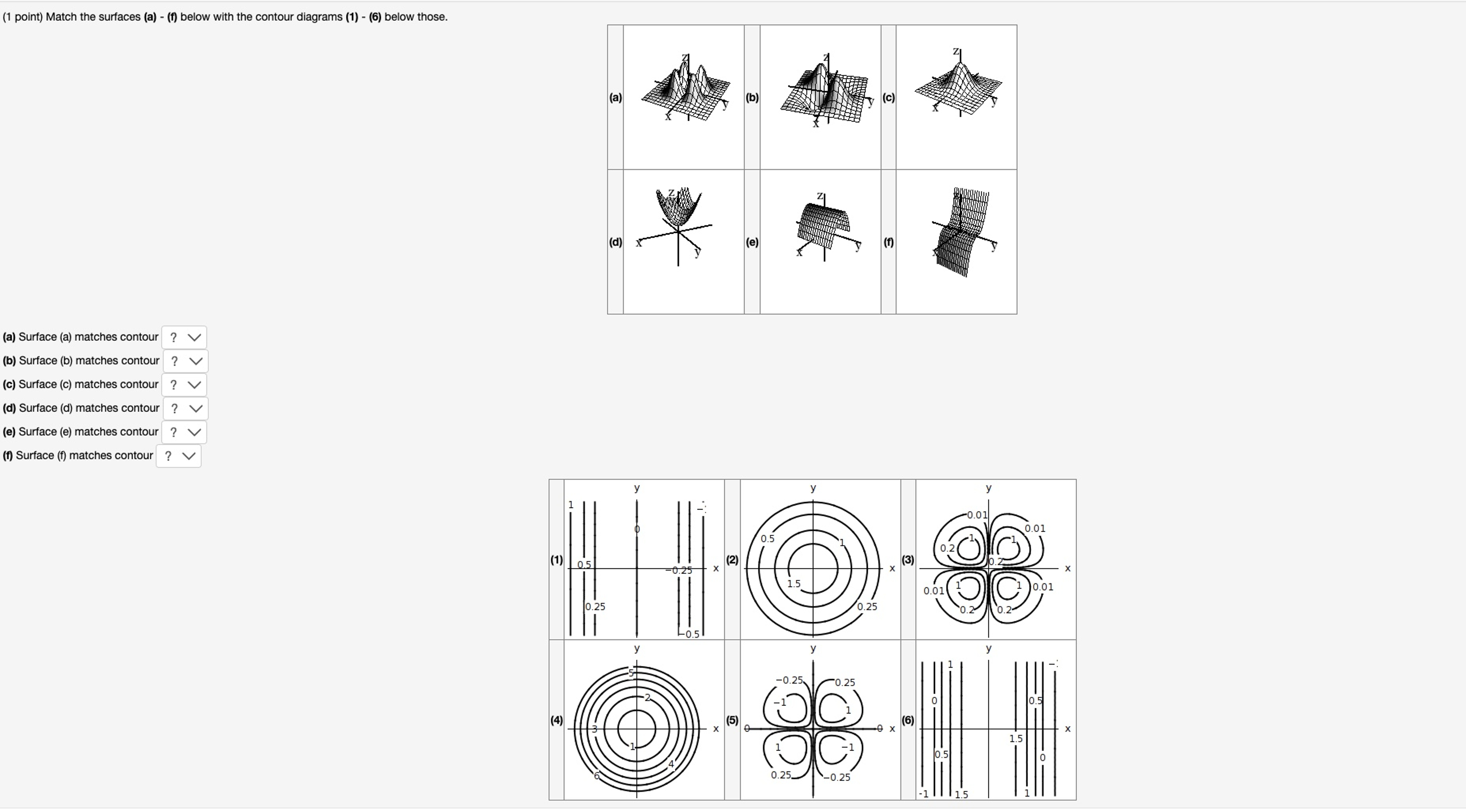 Solved (1 point) Match the surfaces (a) - (f) below with | Chegg.com Solved (1 point) Match the surfaces (a) - (f) below with | Chegg.com