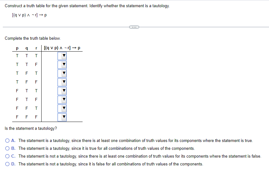 Solved Construct a truth table for the given statement. | Chegg.com