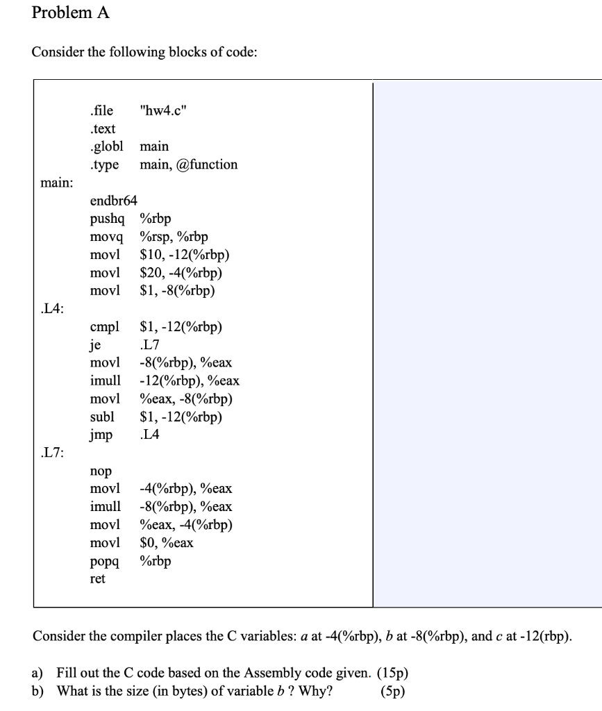 Problem A Consider the following blocks of code: | Chegg.com