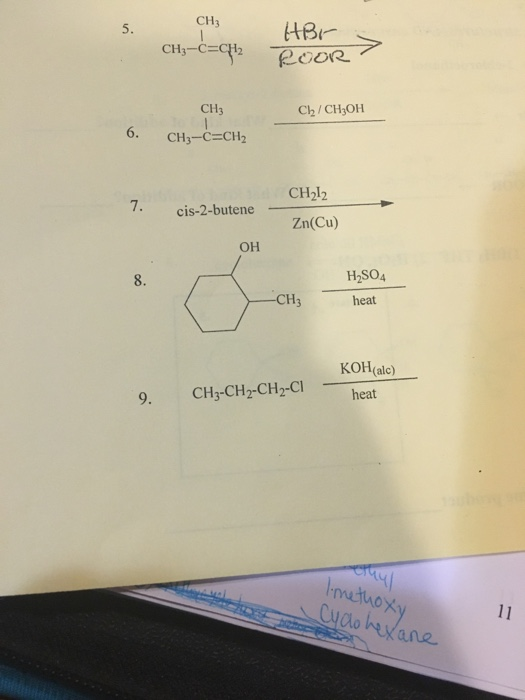 Solved 5. CH3 Ch/CH3OH 6, CH3-C=CH2 CH212 7. cis-2-butene | Chegg.com