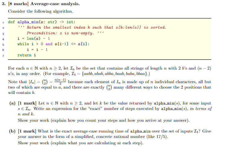 Solved 3. [8 marks) Average-case analysis. Consider the | Chegg.com