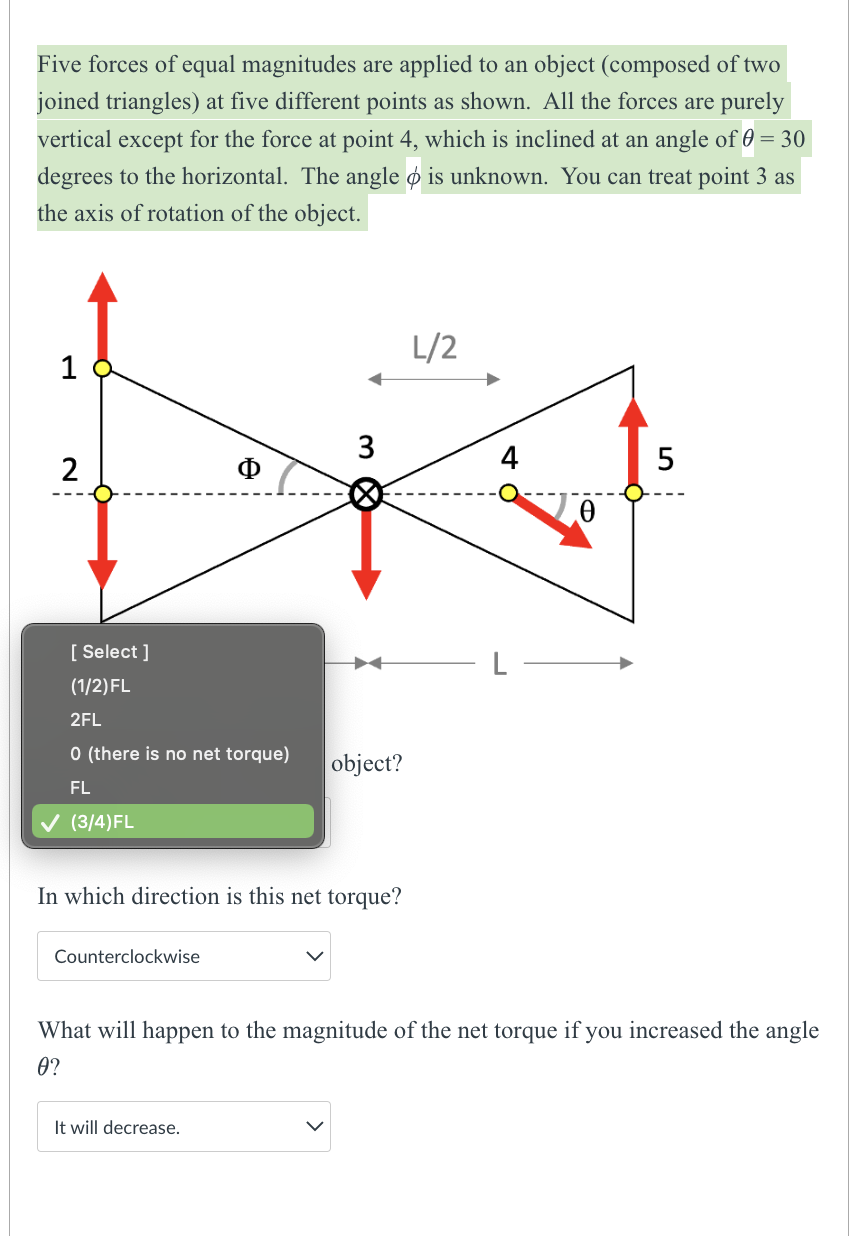 Solved Five forces of equal magnitudes are applied to an | Chegg.com