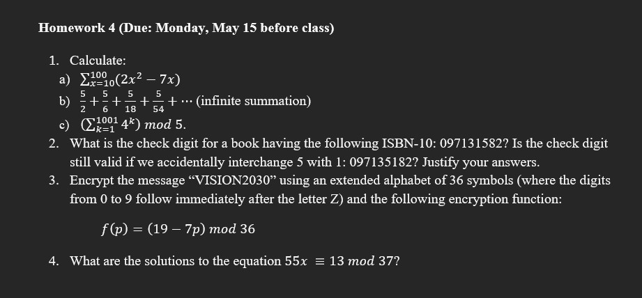 Solved Homework 4 (Due: Monday, May 15 before class) 1. | Chegg.com