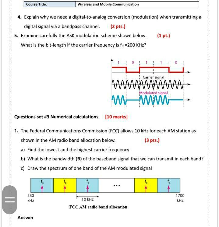 Solved Course Title: Wireless and Mobile Communication 4. | Chegg.com
