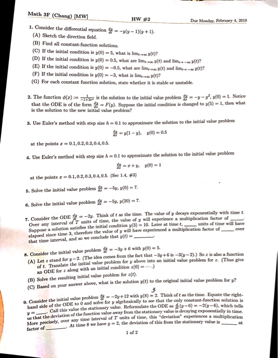 Solved Math 3F (Chang) [Mw] HW #2 Due Monday, Febeuary 4 1. | Chegg.com
