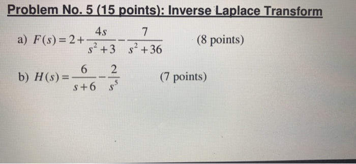 Solved Problem No. 5 (15 points): Inverse Laplace Transform | Chegg.com