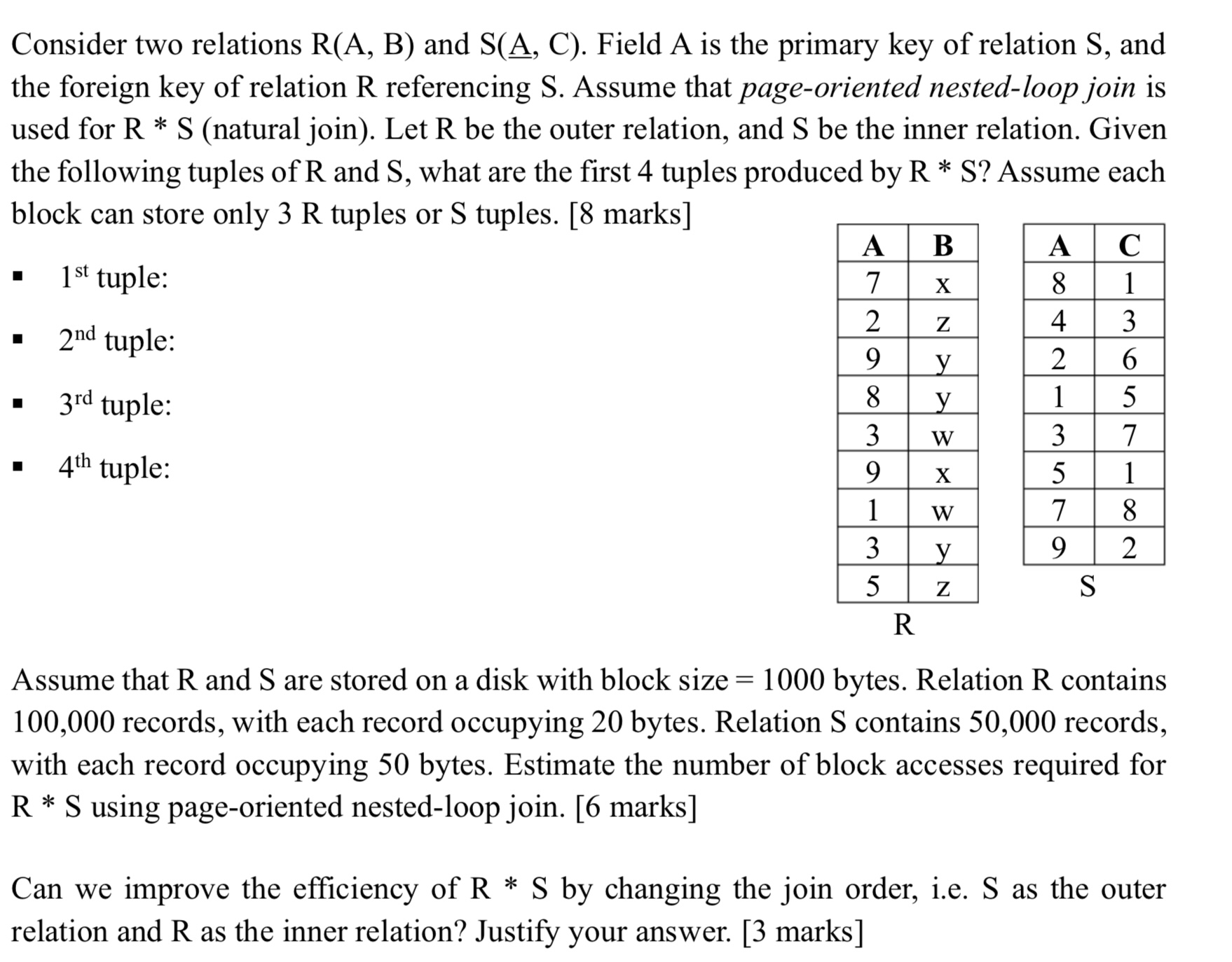 Solved Consider two relations R(A,B) and S(A,C). Field A is | Chegg.com